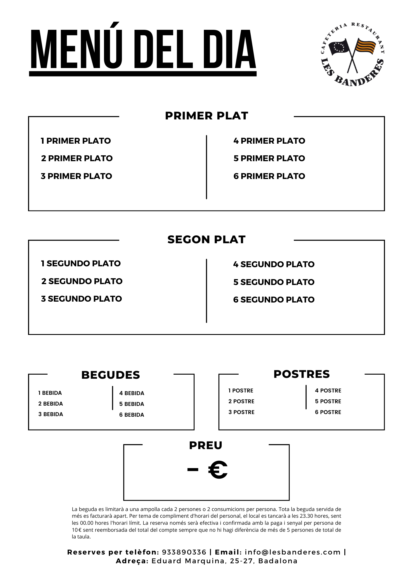 Menú – Restaurant Les Banderes